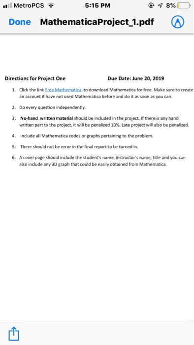 Solved MetroPCS 5:15 PM 8% A MathematicaProject_1.pdf Done | Chegg.com