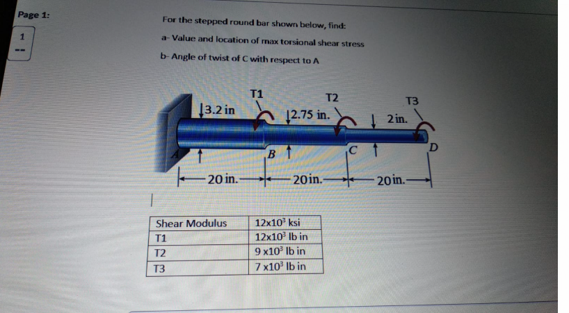 Solved Page 1: For the stepped round bar shown below, find: | Chegg.com