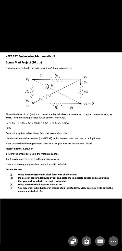 Solved KECE 232 Engineering Mathematics 2 Bonus Mini Project | Chegg.com