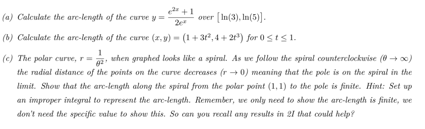 Solved (a) Calculate the arc-length of the curve \\( | Chegg.com