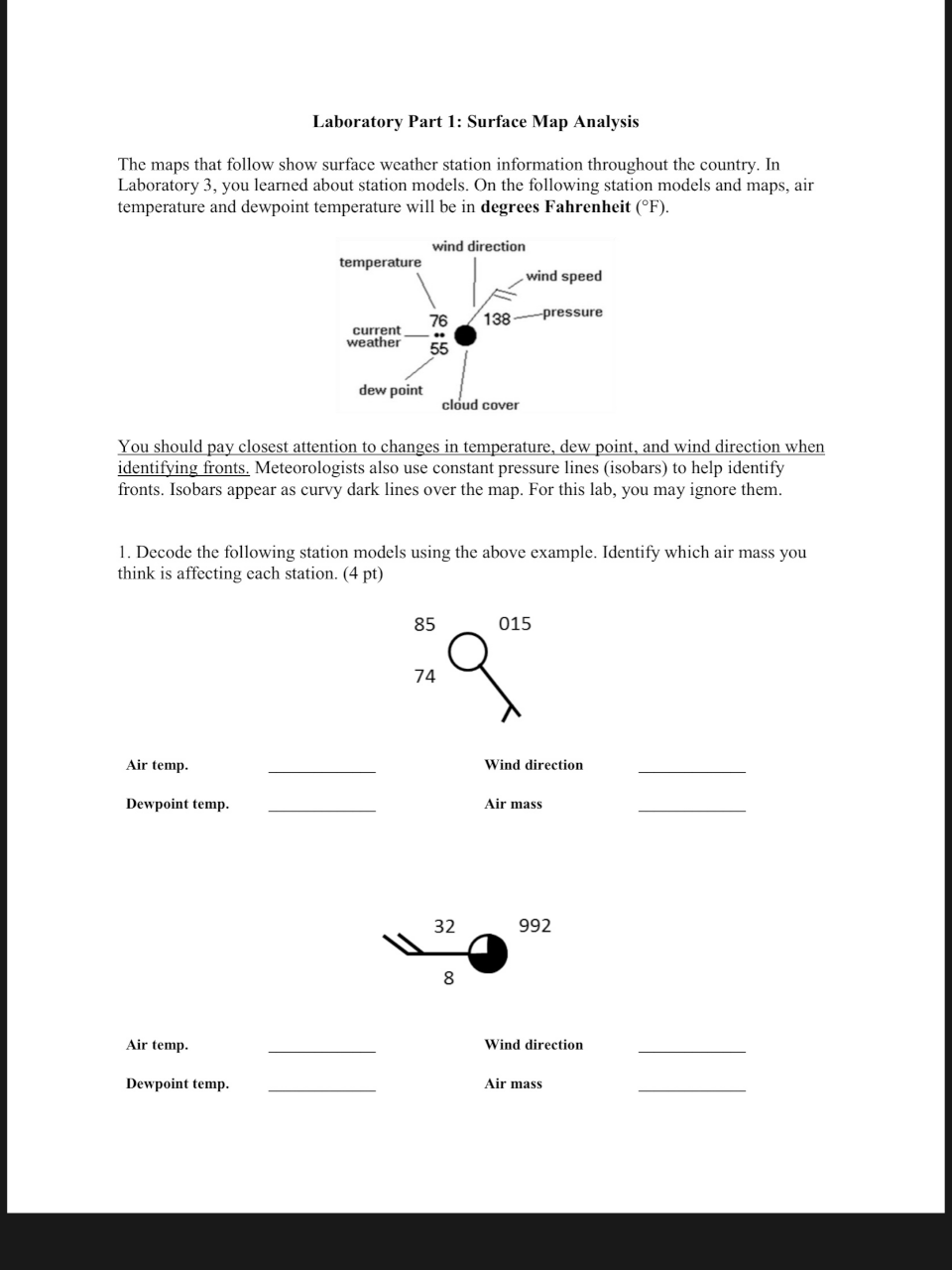 Solved Laboratory 8: Air Masses and Fronts (60 pt) Upon | Chegg.com