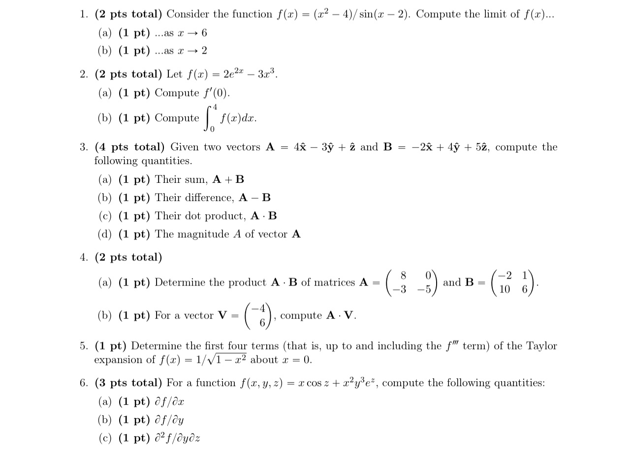 Solved 1. (2 pts total) Consider the function | Chegg.com