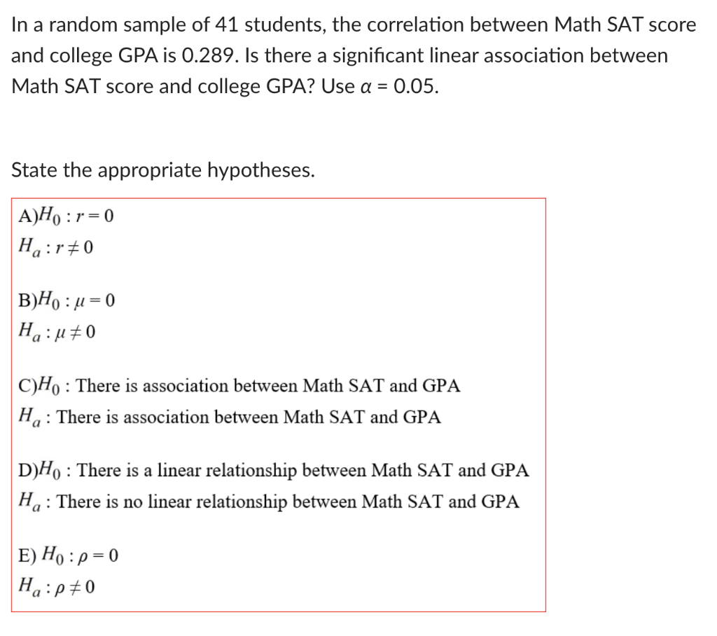 Solved In a random sample of 41 students, the correlation | Chegg.com