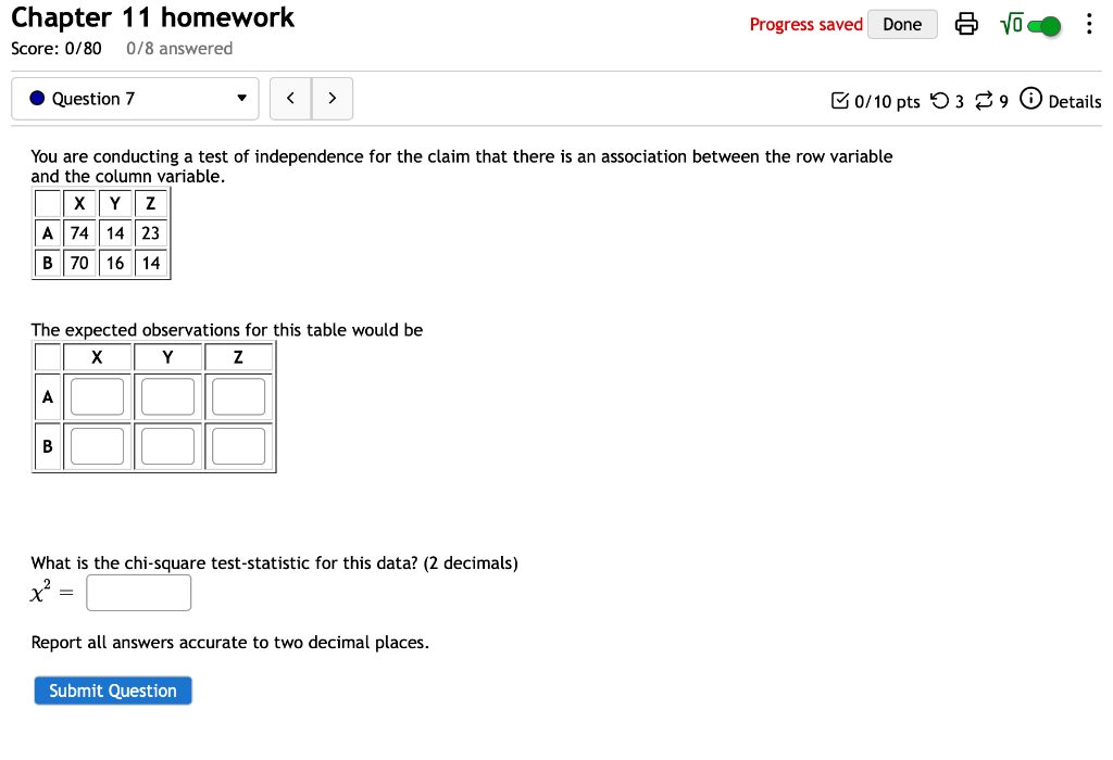Solved Chapter 11 homework Progress saved Score: 0/800/8 | Chegg.com