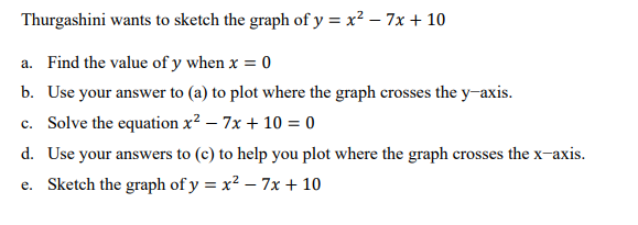 Solved Thurgashini wants to sketch the graph of y=x2−7x+10 | Chegg.com