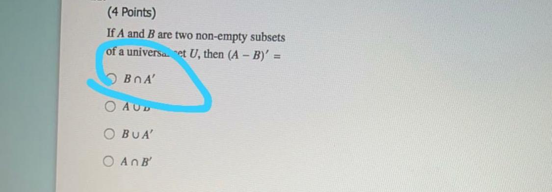 Solved (4 Points) If A and B are two non-empty subsets of a | Chegg.com