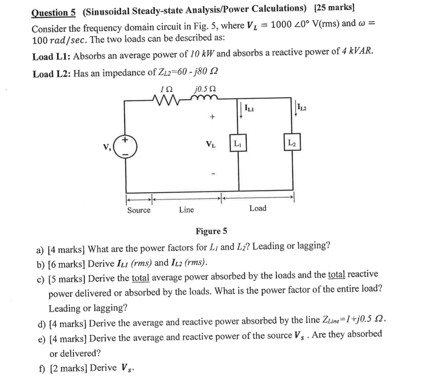 Solved Question 5 (Sinusoidal Steady-state Analysis/Power | Chegg.com