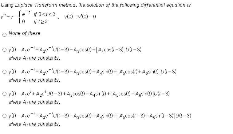 Solved Using Laplace Transform method, the solution of the | Chegg.com