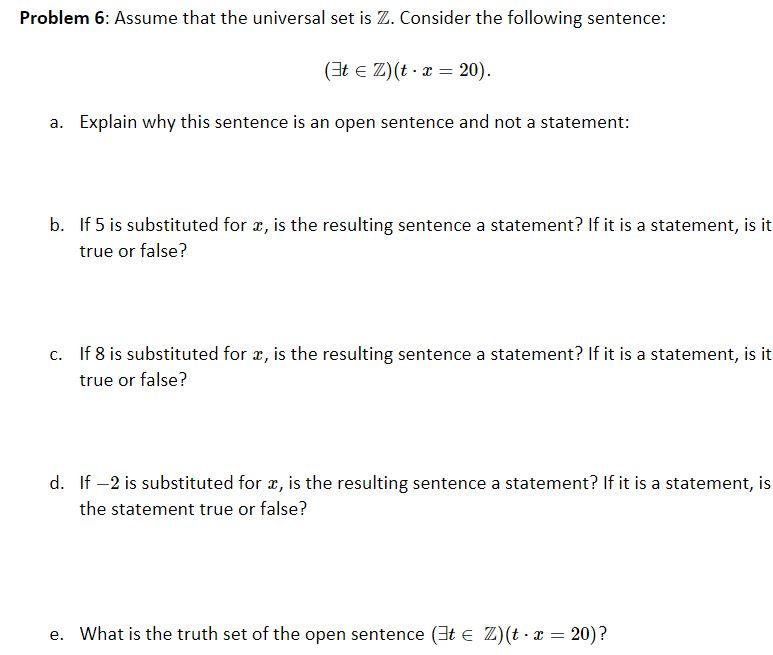 Solved Problem 6: Assume that the universal set is Z. | Chegg.com