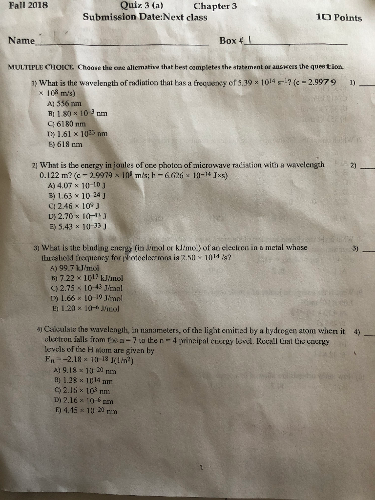 Solved Fall 2018 Quiz 3 (a) Chapter 3 Submission Date:Next | Chegg.com