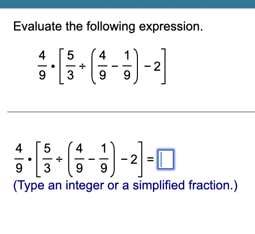 Evaluate the following expression. 94⋅[35÷(94−91)−2] | Chegg.com