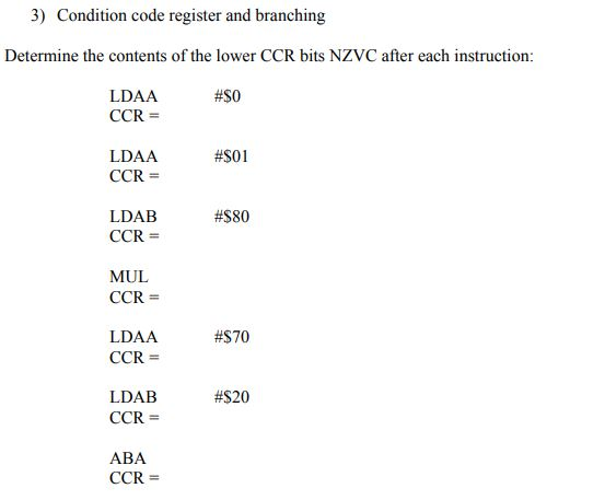 Solved 3) Condition code register and branching Determine | Chegg.com