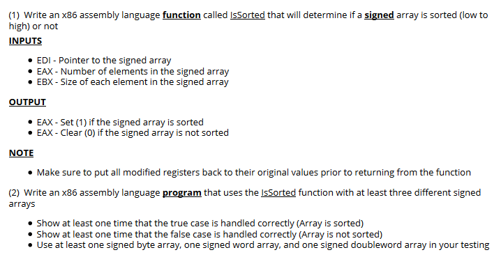 (1) Write an x86 assembly language function called | Chegg.com