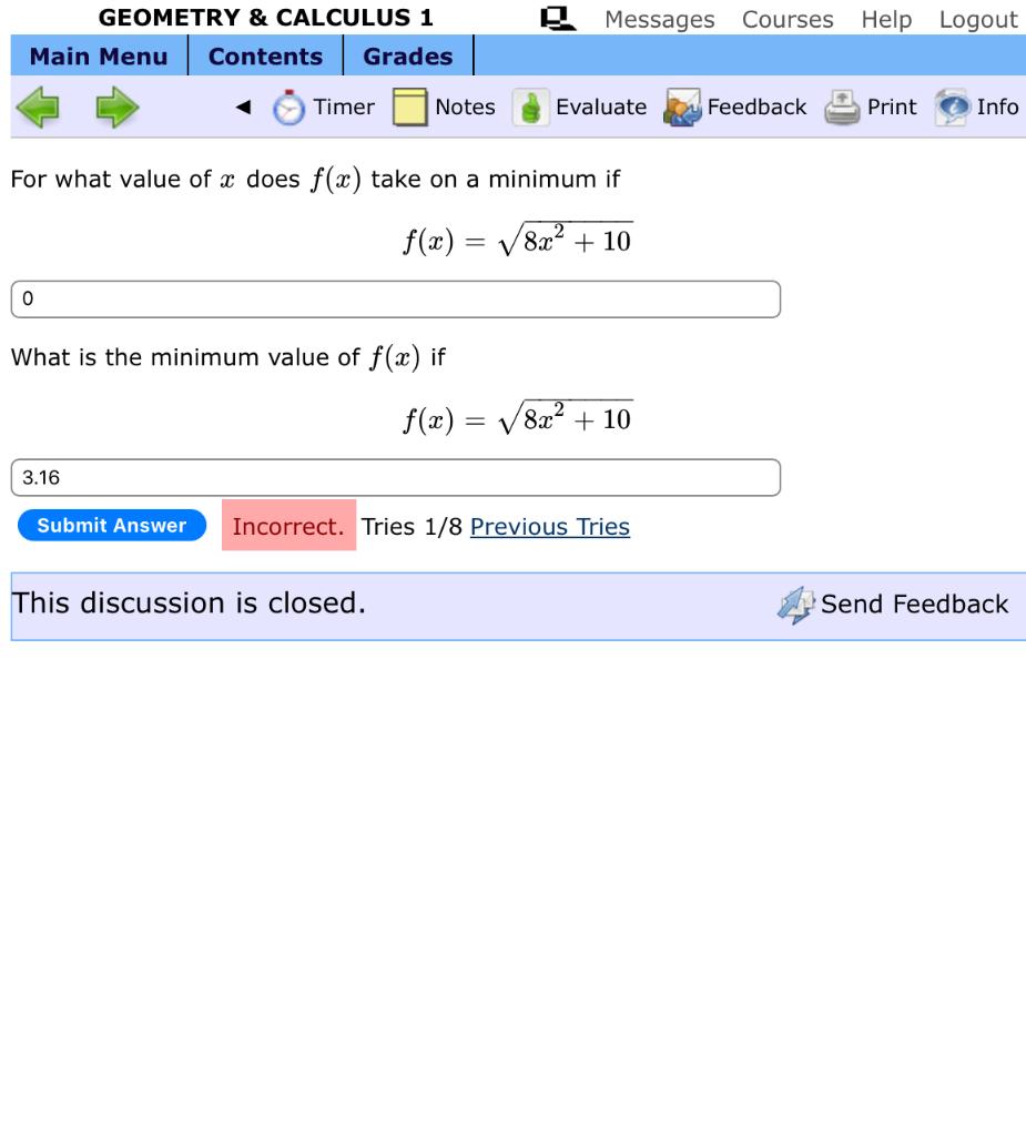 Solved For what value of x x does f(x) f ( x ) take on a | Chegg.com