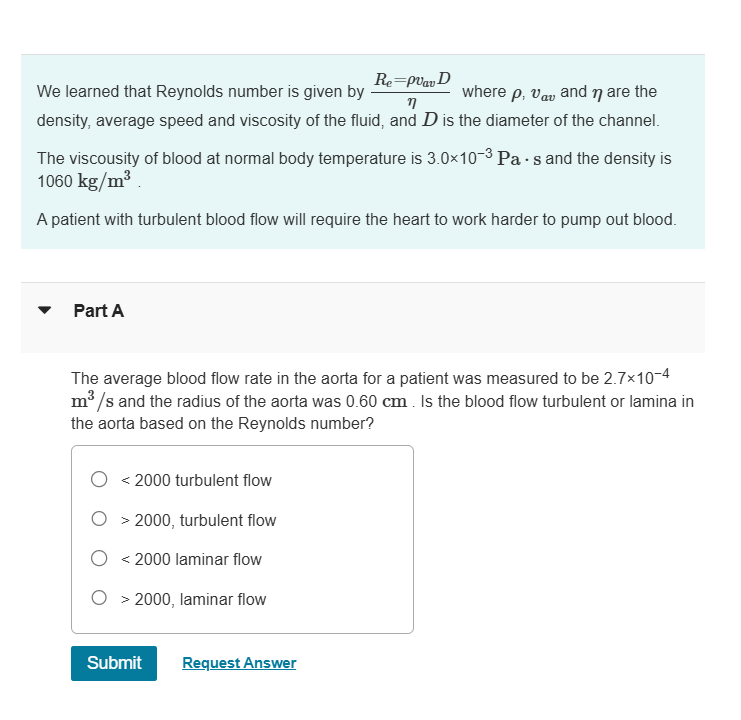 The average blood flow rate in ﻿the aorta for a | Chegg.com