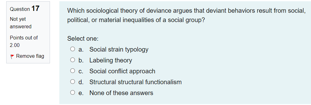 Solved Question 17 Which sociological theory of deviance | Chegg.com