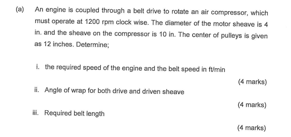Solved (a) An engine is coupled through a belt drive to | Chegg.com