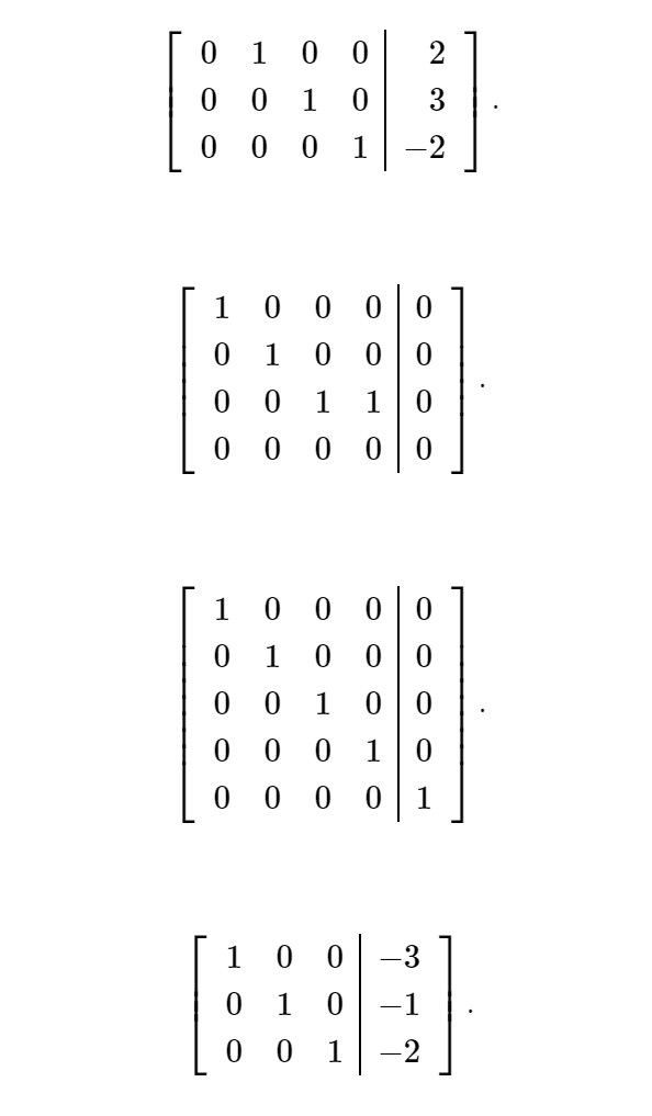 Solved For each of the augmented matrices in reduced row | Chegg.com