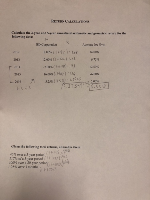 Solved RETURN CALCULATIONS Calculate the 3-year and 5-year | Chegg.com