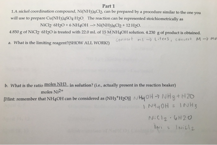 Solved A nickel coordination compound, Ni(NH3)6CL2, can be | Chegg.com