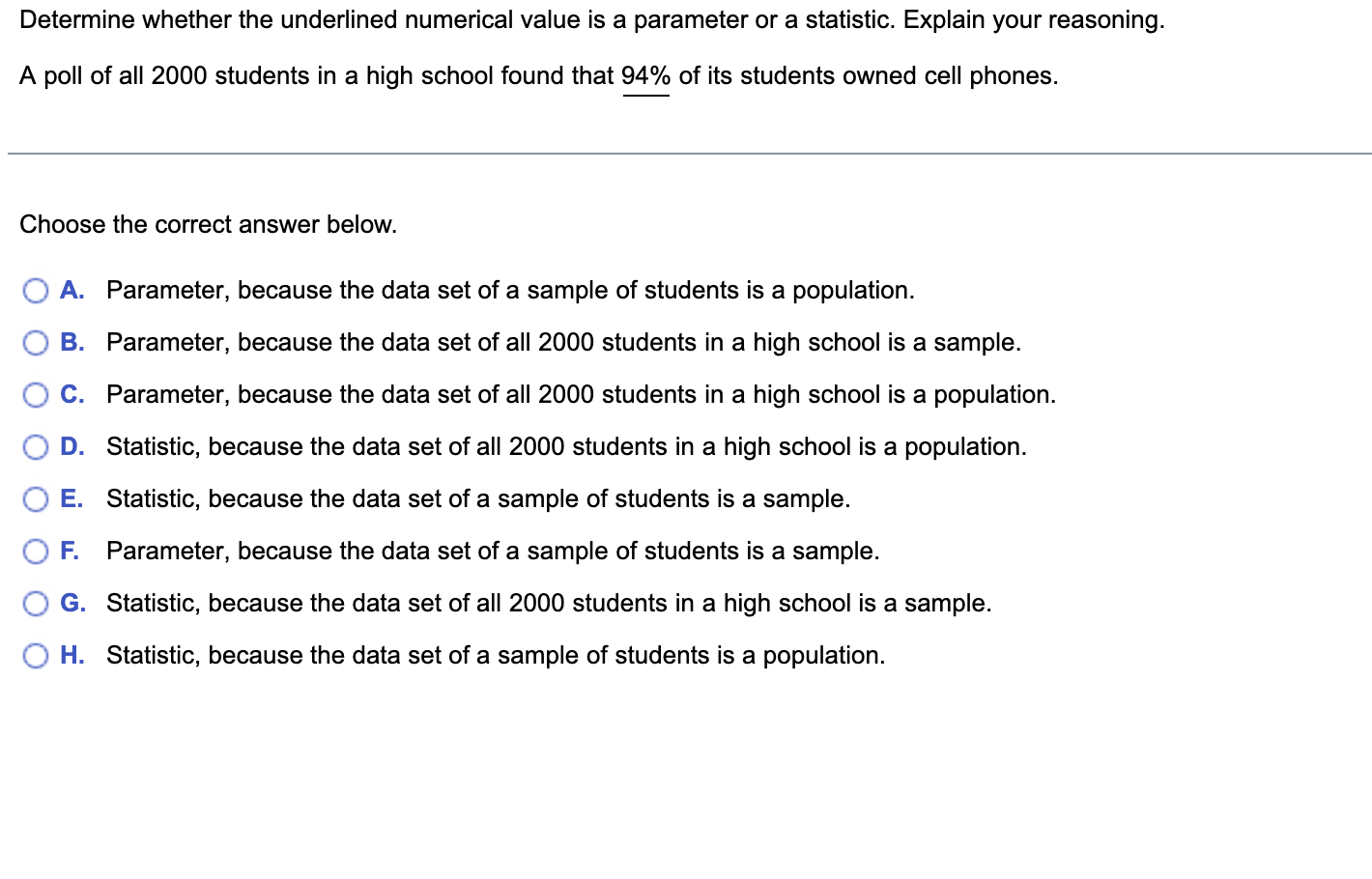 Solved Determine whether the underlined numerical value is a | Chegg.com