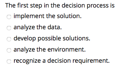 Solved The first step in the decision process is implement | Chegg.com