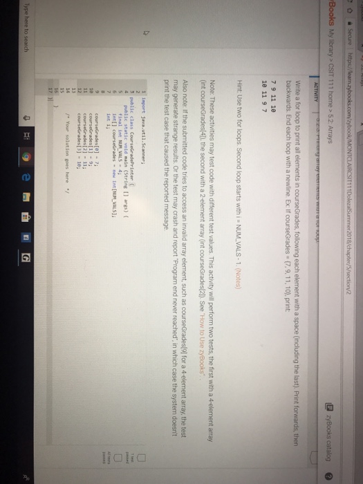 Solved ?zy Write a for loop to print all elements in | Chegg.com