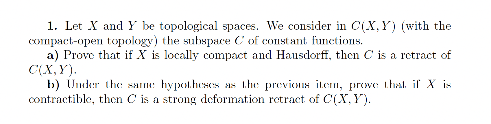 Solved 1. Let X and Y be topological spaces. We consider in | Chegg.com