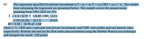 Solved III- The regression specified for private investment | Chegg.com