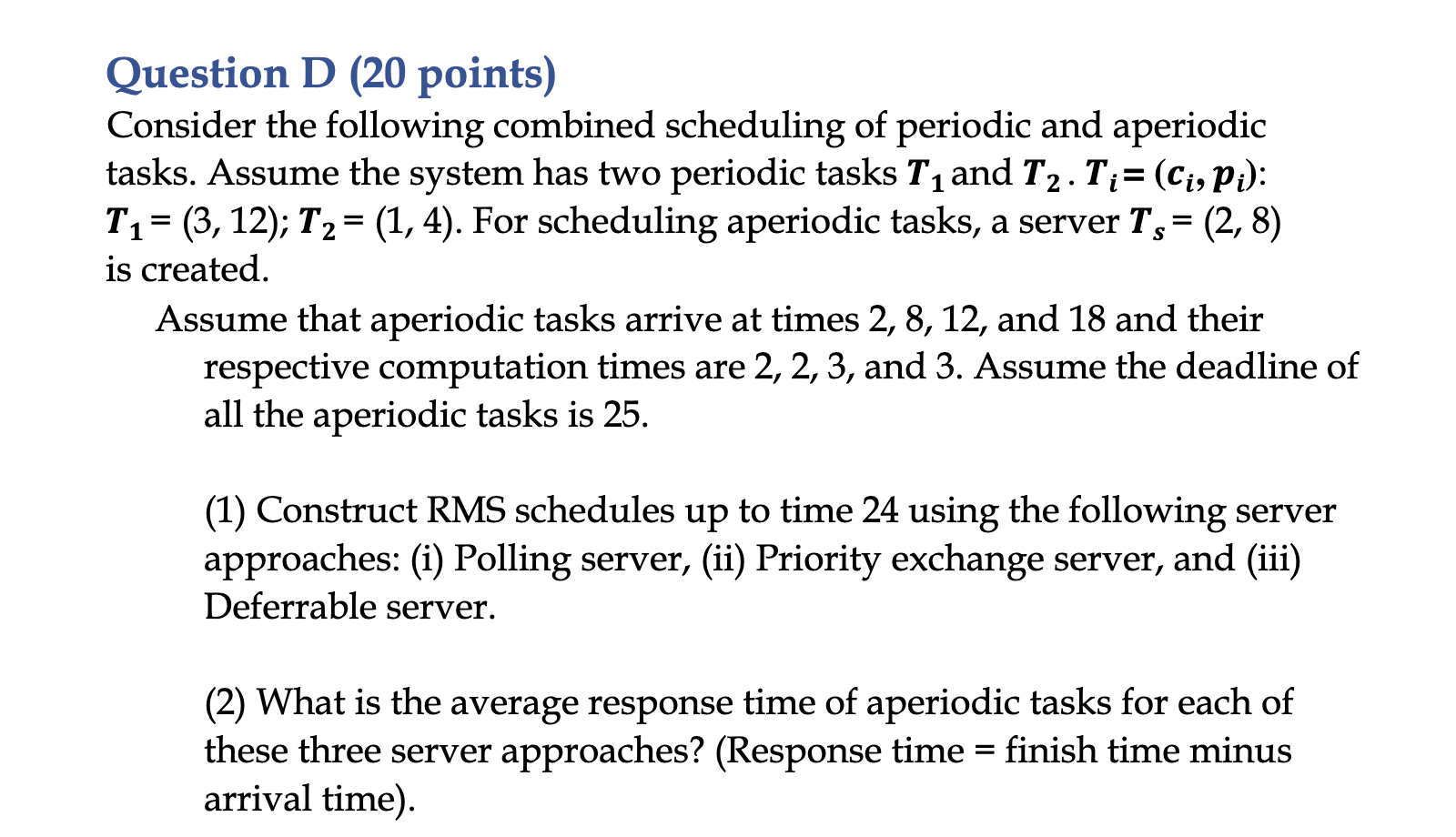 Solved Question D 20 pointsconsider The Following