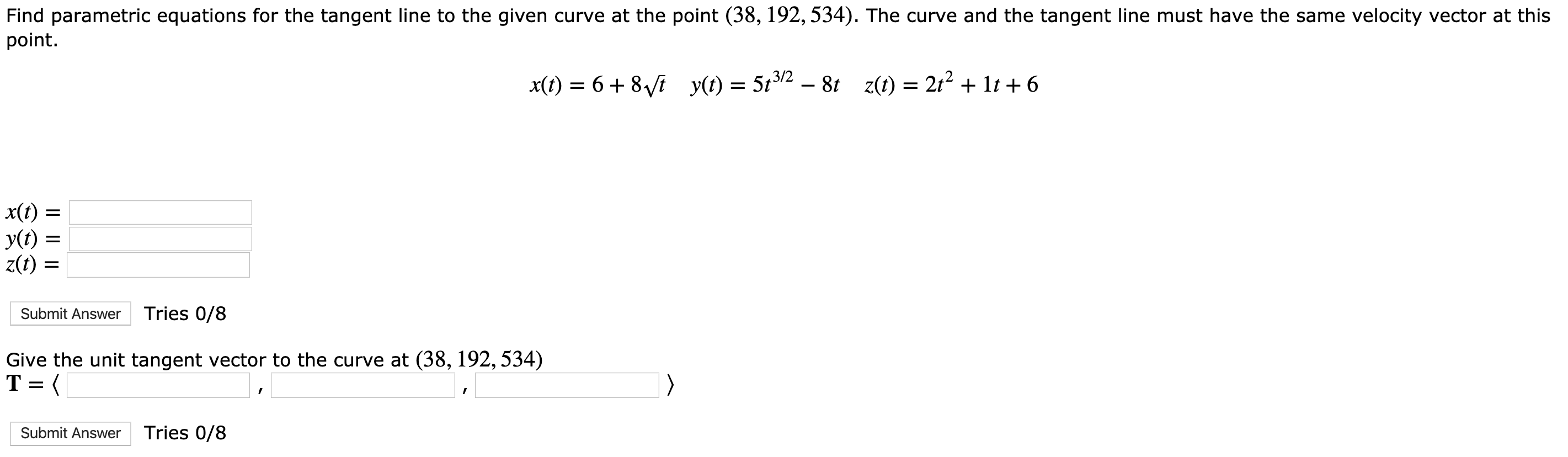 Solved Find parametric equations for the tangent line to the | Chegg.com