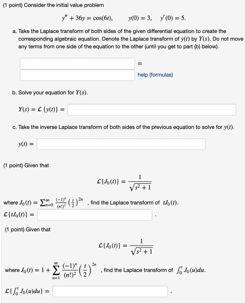 Solved (1 point) Consider the initial value problem y" + 36y | Chegg.com