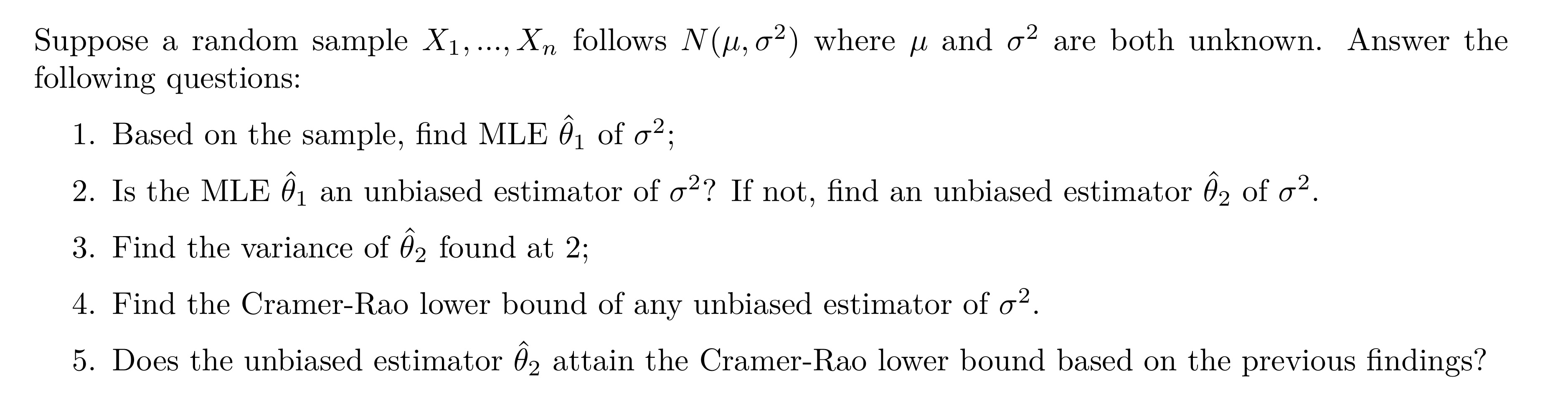 Solved Suppose a random sample X1, ..., Xn follows N(u,02) | Chegg.com