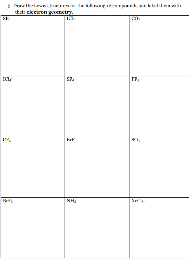 Solved 3. Draw the Lewis structures for the following 12 | Chegg.com