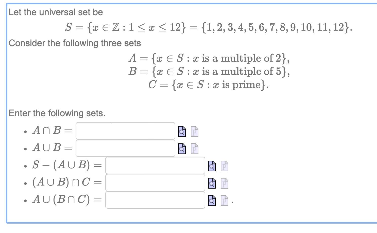 Solved Let the universal set be | Chegg.com