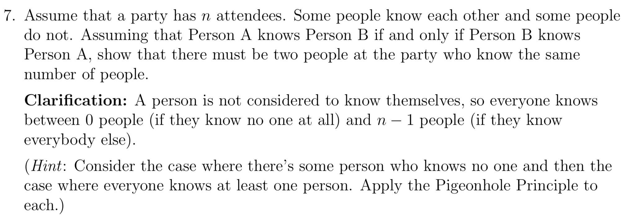 7. Assume that a party has n attendees. Some people | Chegg.com