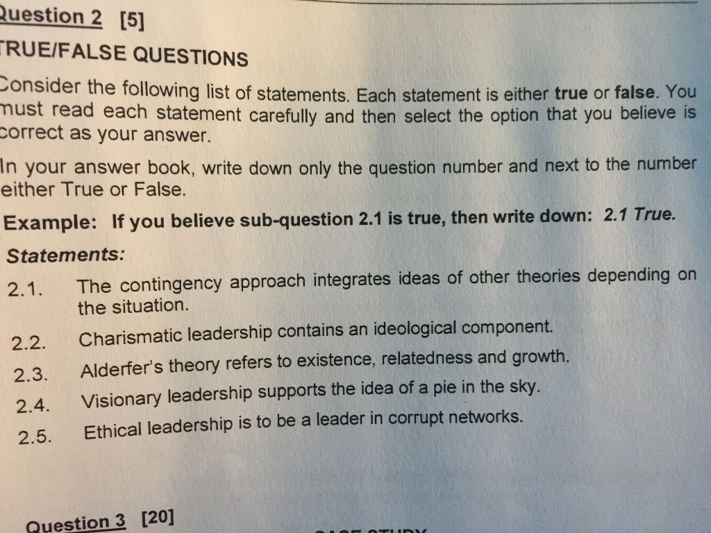 Solved Question 2 [5] TRUE/FALSE QUESTIONS onsider the | Chegg.com