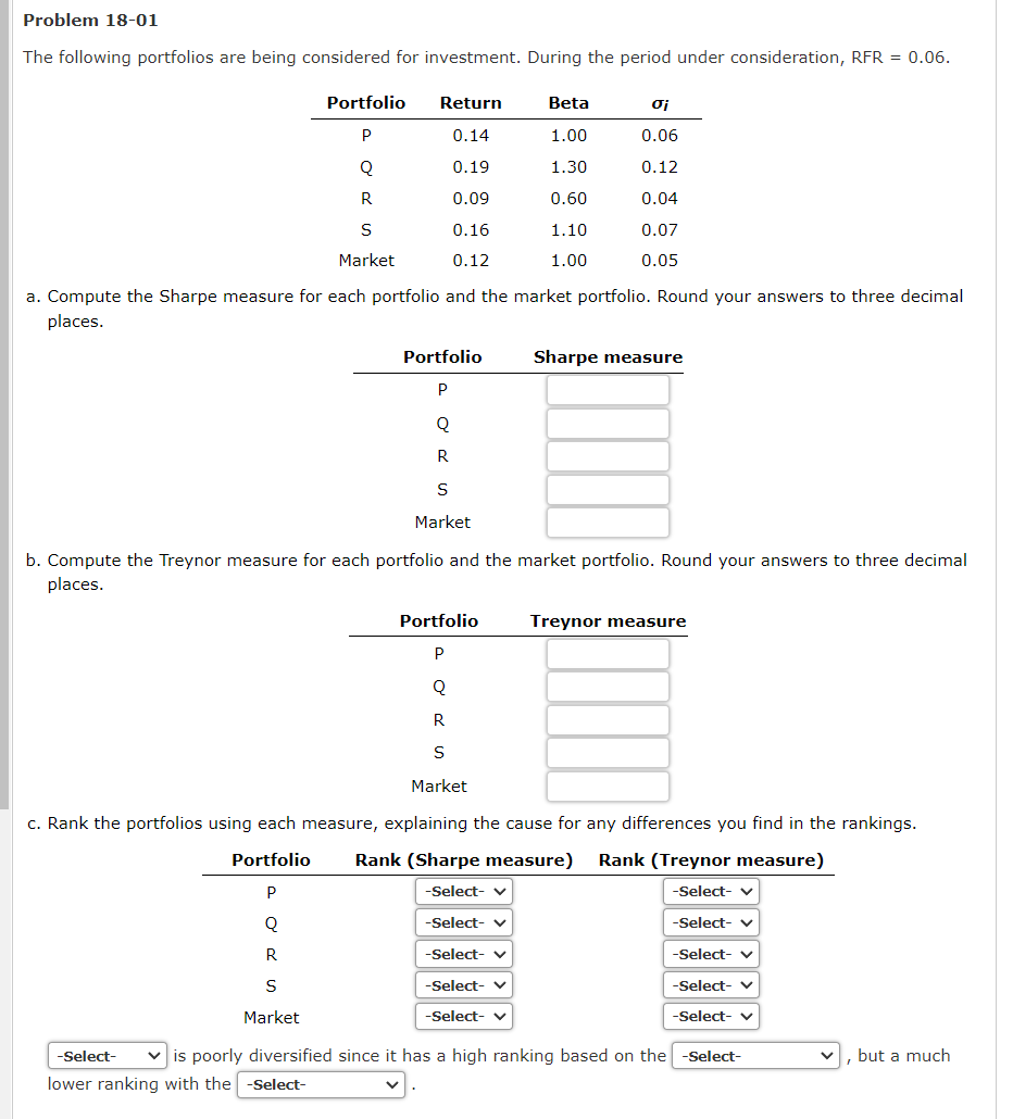 Solved Problem 18-01 The following portfolios are being | Chegg.com