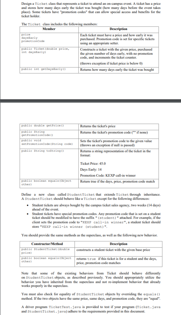 Solved Design a Ticket class that represents a ticket to | Chegg.com
