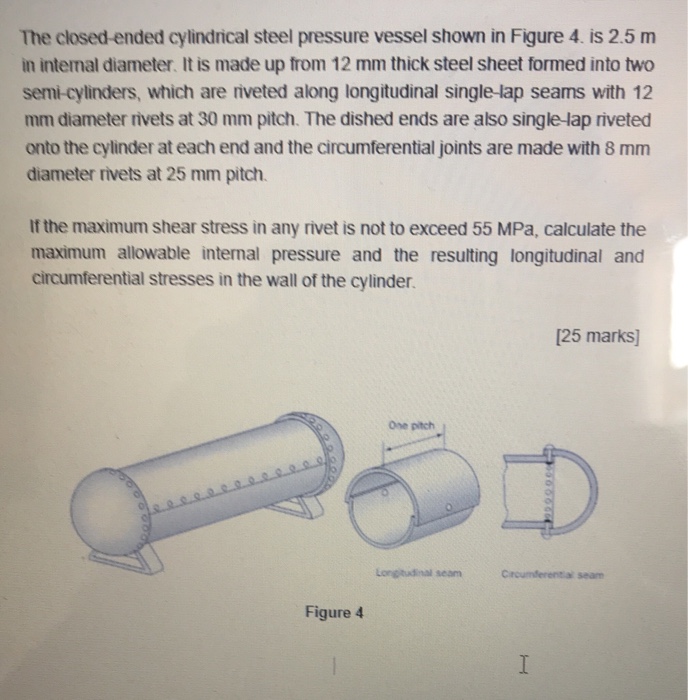Solved The closed-ended cylindrical steel pressure vessel | Chegg.com
