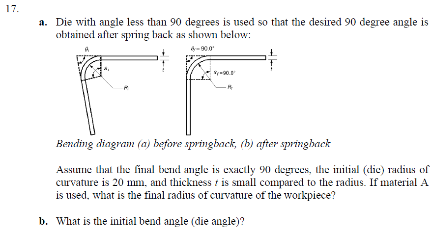 Solved 17. a. Die with angle less than 90 degrees is used so | Chegg.com