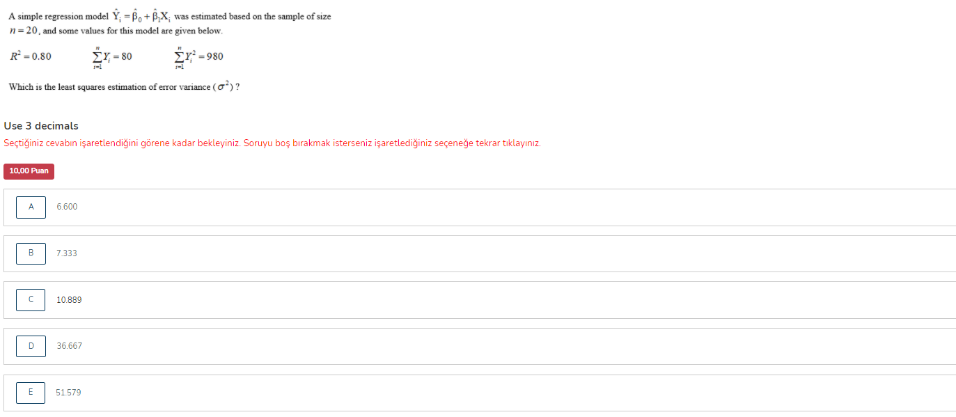 Solved A simple regression model Y = Bo+B.X was estimated | Chegg.com
