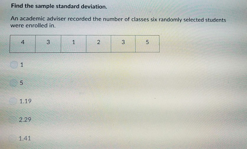 Solved Find the sample standard deviation. An academic | Chegg.com