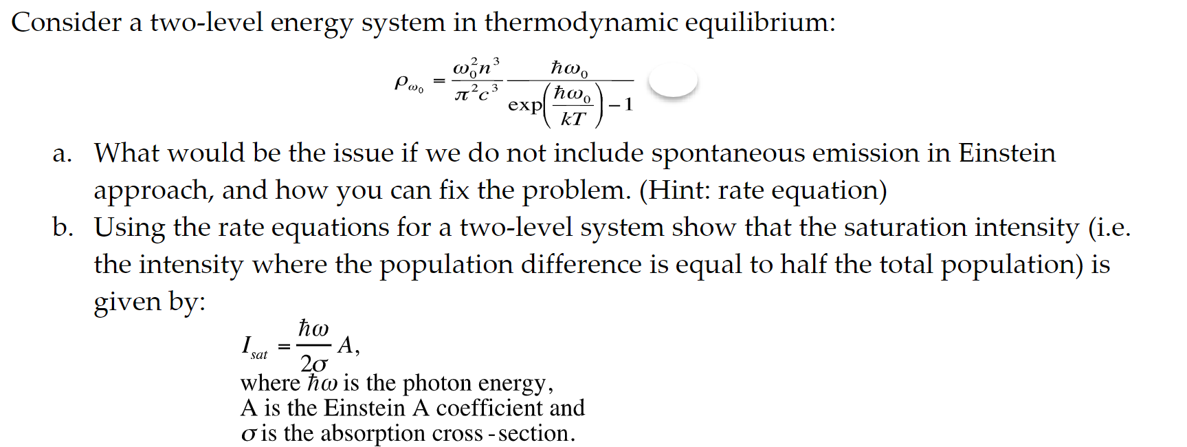 Solved Consider a two-level energy system in thermodynamic | Chegg.com
