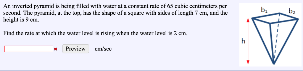 Solved An inverted pyramid is being filled with water at a | Chegg.com