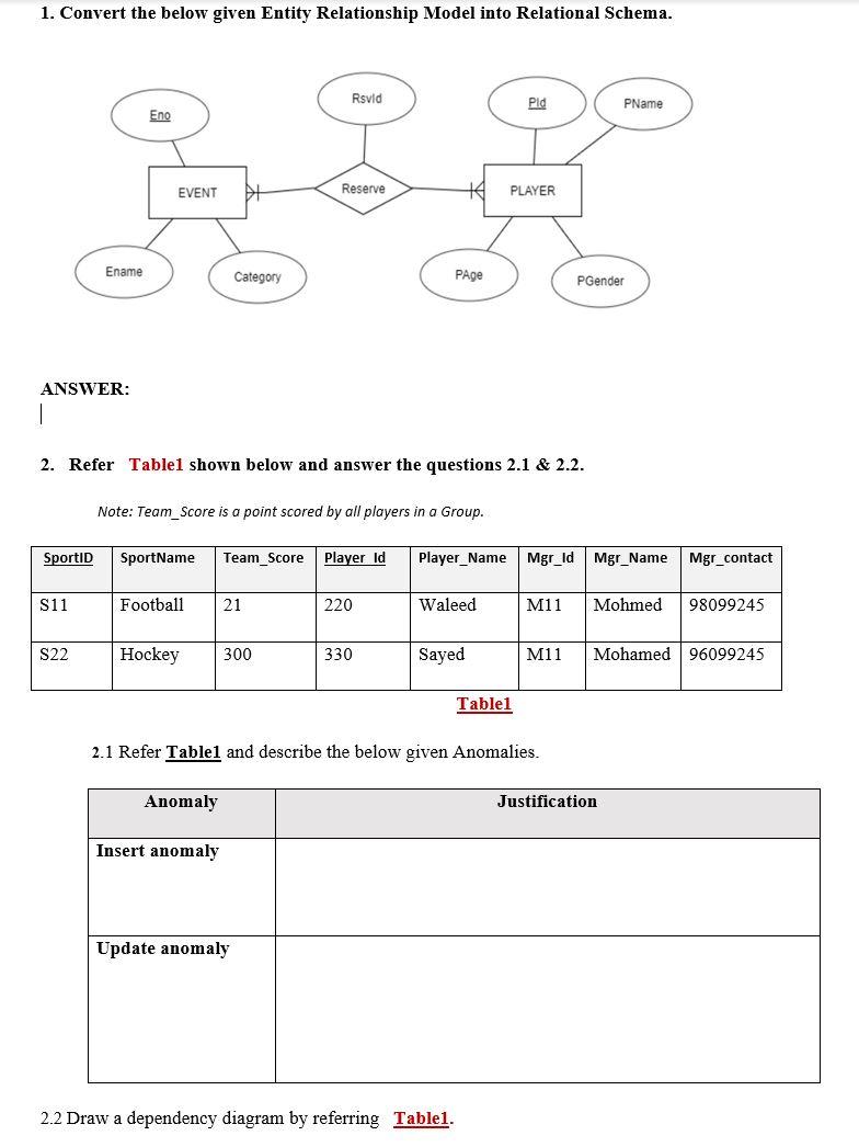 Solved 1. Convert the below given Entity Relationship Model | Chegg.com