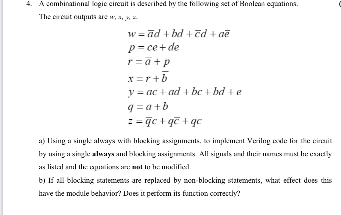 Solved A combinational logic circuit is described by the | Chegg.com