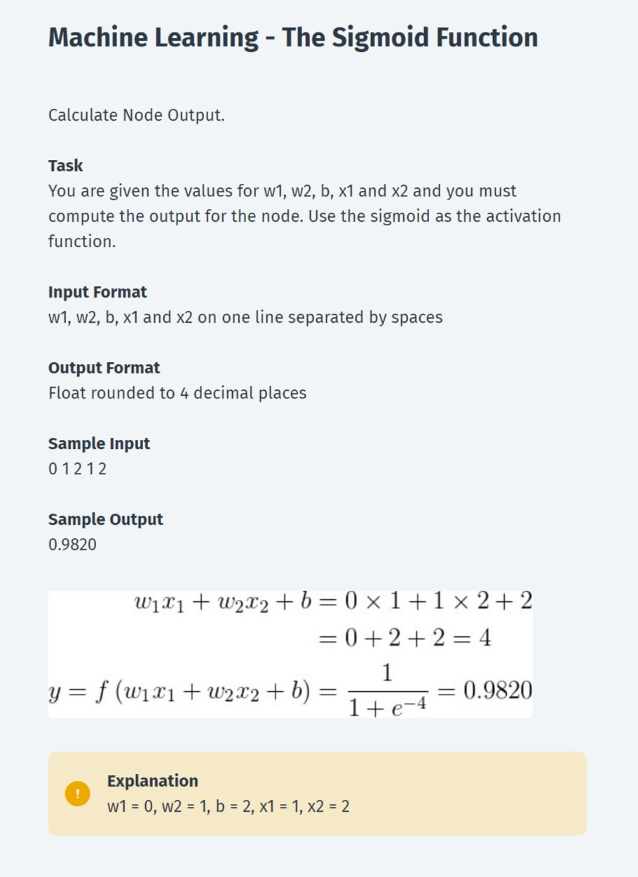 Solved Machine Learning - The Sigmoid Function Calculate | Chegg.com