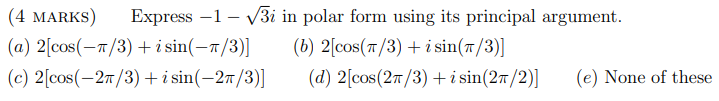 Solved (4 MARKS) Express −1−3i in polar form using its | Chegg.com