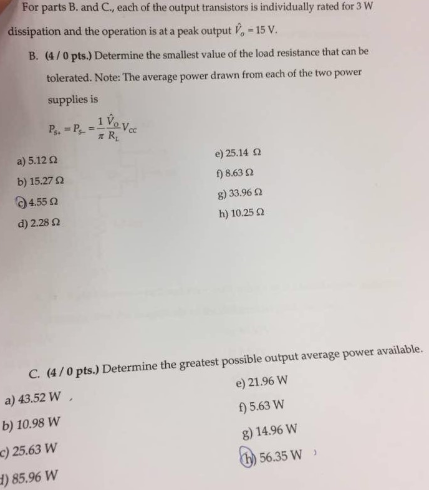 Solved (12 pts.) Consider the class B output stage with ±15 | Chegg.com